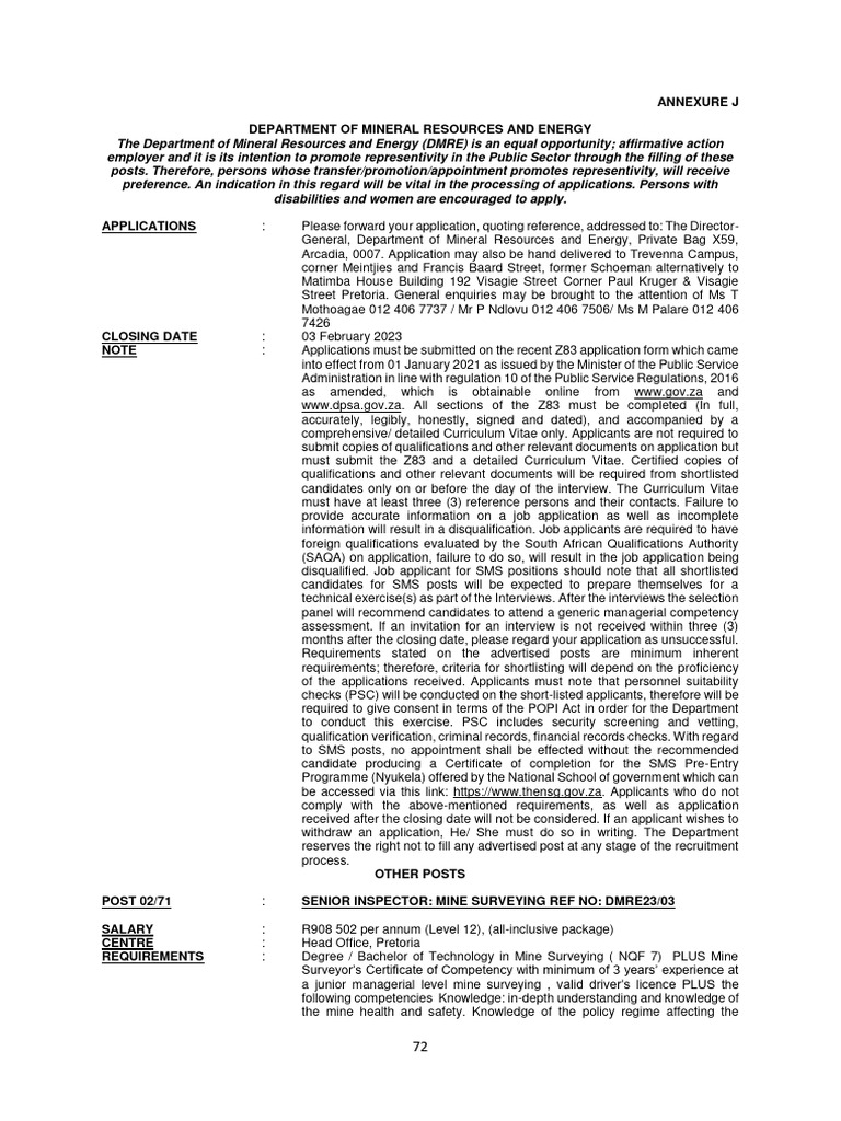 2 Public Service Vacancy Circular 02 of 2023-72-76 | PDF | Mining | Audit 2 Public Service Vacancy Circular 02 of 2023-72-76 | PDF | Mining | Audit