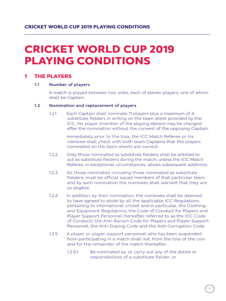 ICC CWC19 Playing Conditions | PDF | Bowling (Cricket) | Cricket