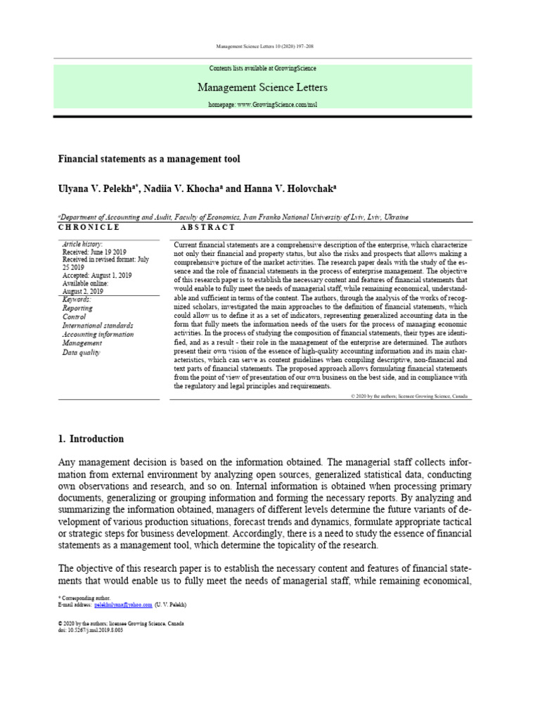 Financial Statements as Management Tools | PDF | International ...