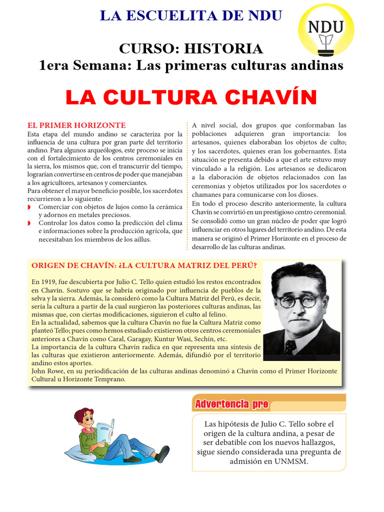 La Cultura Chavín para Primer Grado de Secundaria | PDF | Arqueología | Perú