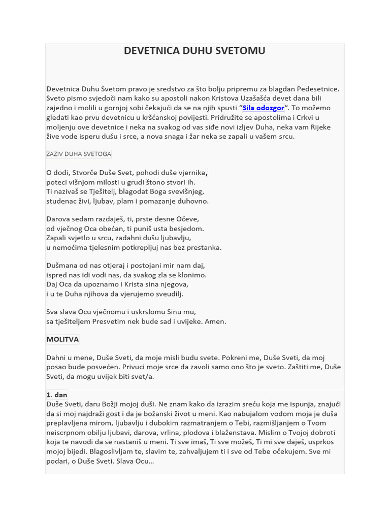 Devetnica Duhu Svetomu | PDF