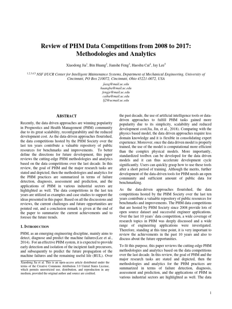 Review of PHM Data Competitions From 2008 To 2017 Methodologies and ...