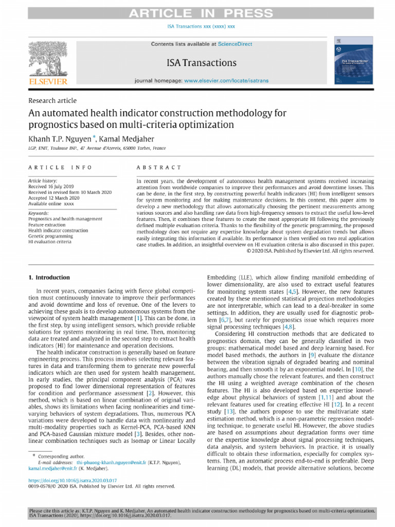 An Automated Health Indicator Construction Methodology For Prognostics Based On Multi-Criteria ...