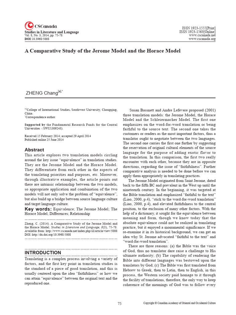 A Comparison of Jerome and Horace Model On Translation | PDF ...