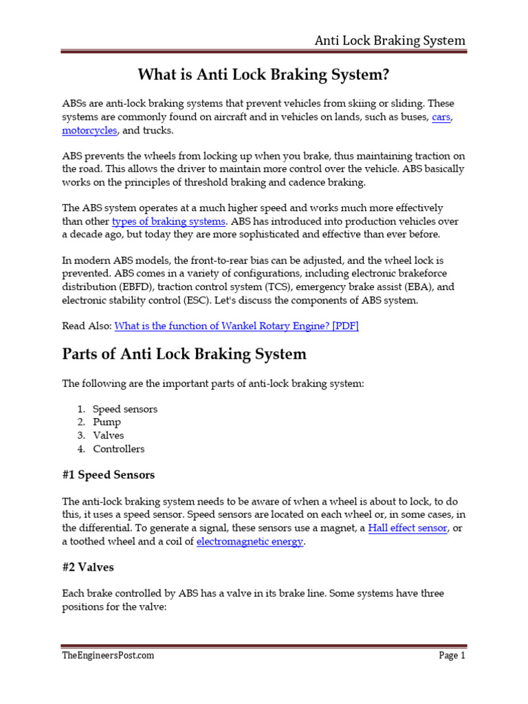 Anti Lock Braking System | PDF | Anti Lock Braking System | Brake