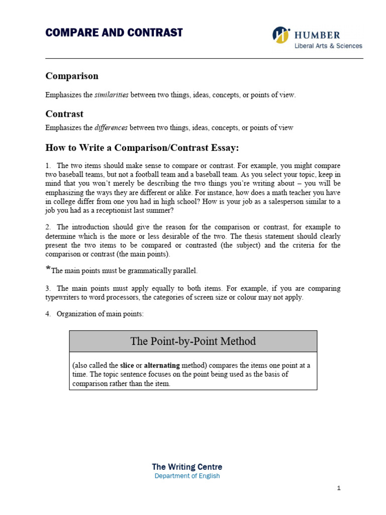 Printable Comparative Essay Sample | PDF | Textbook | College