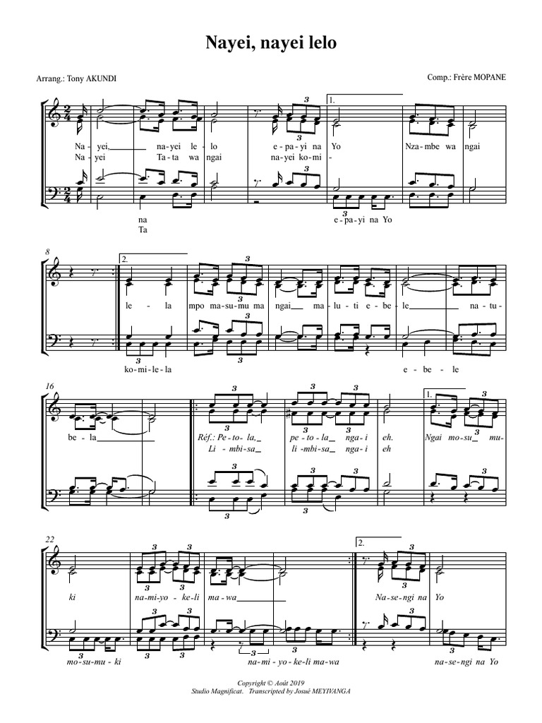 Nayei, Nayei Lelo - Frère Mopane - Arr - Tony Akundi | PDF