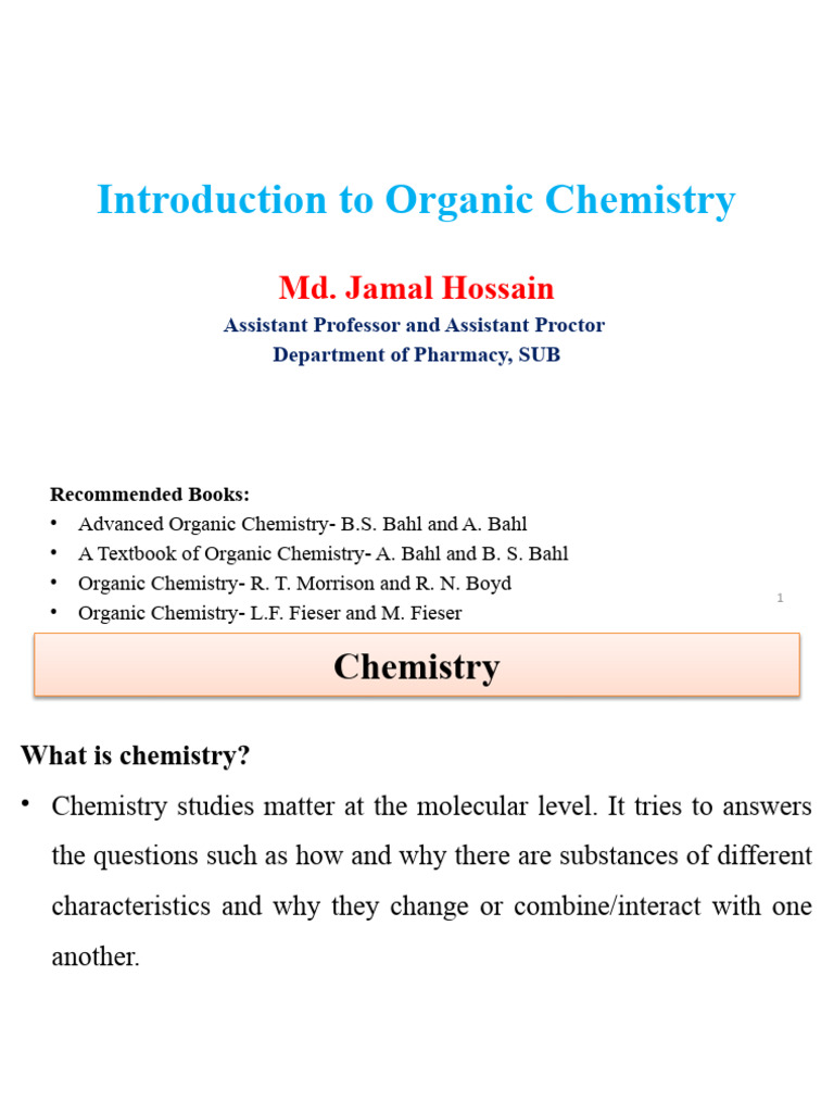 Introduction To Organic Chemistry - Lecture 1 | PDF | Chemical Bond ...