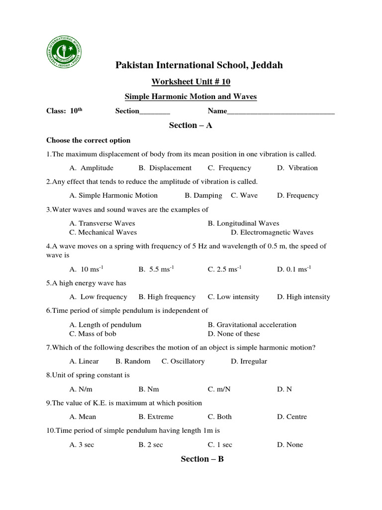 Physics 10 Worksheets | PDF | Waves | Frequency