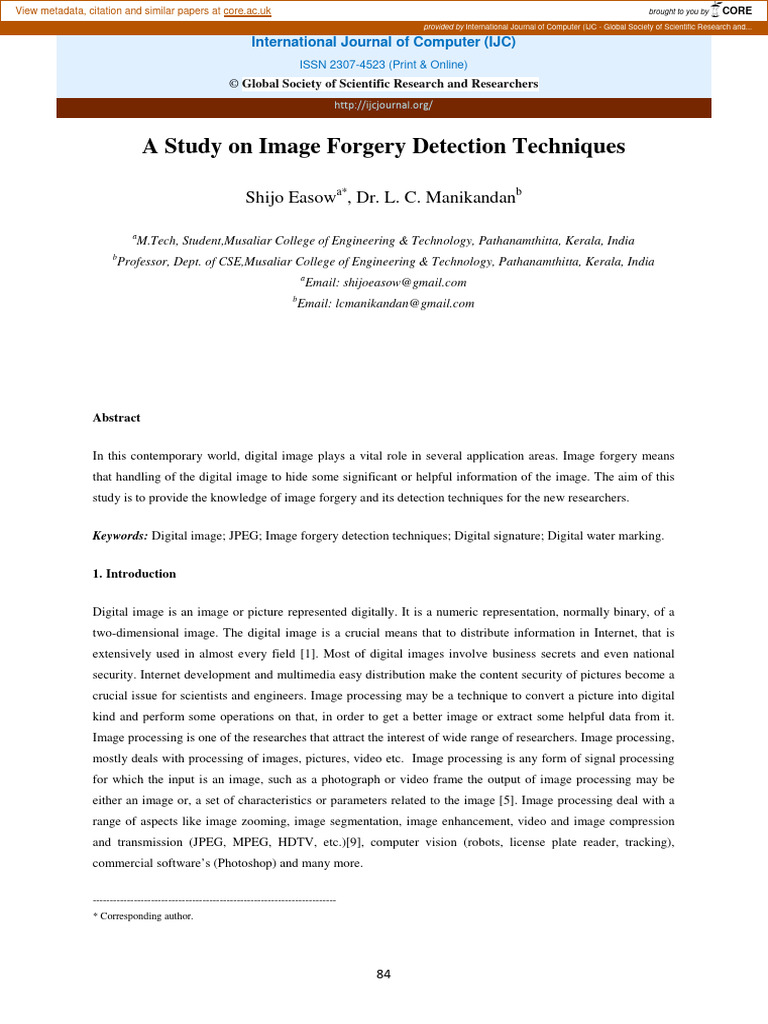 A Study On Image Forgery Detection Techniques | PDF | Principal ...