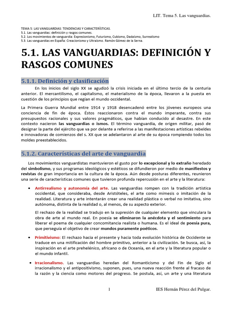 Definición y características de vanguardias | PDF | Vanguardia ...