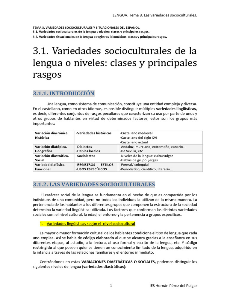 Tema 3 31 Variedades Socioculturales 32 Regis - 230318 - 115851 | PDF ...