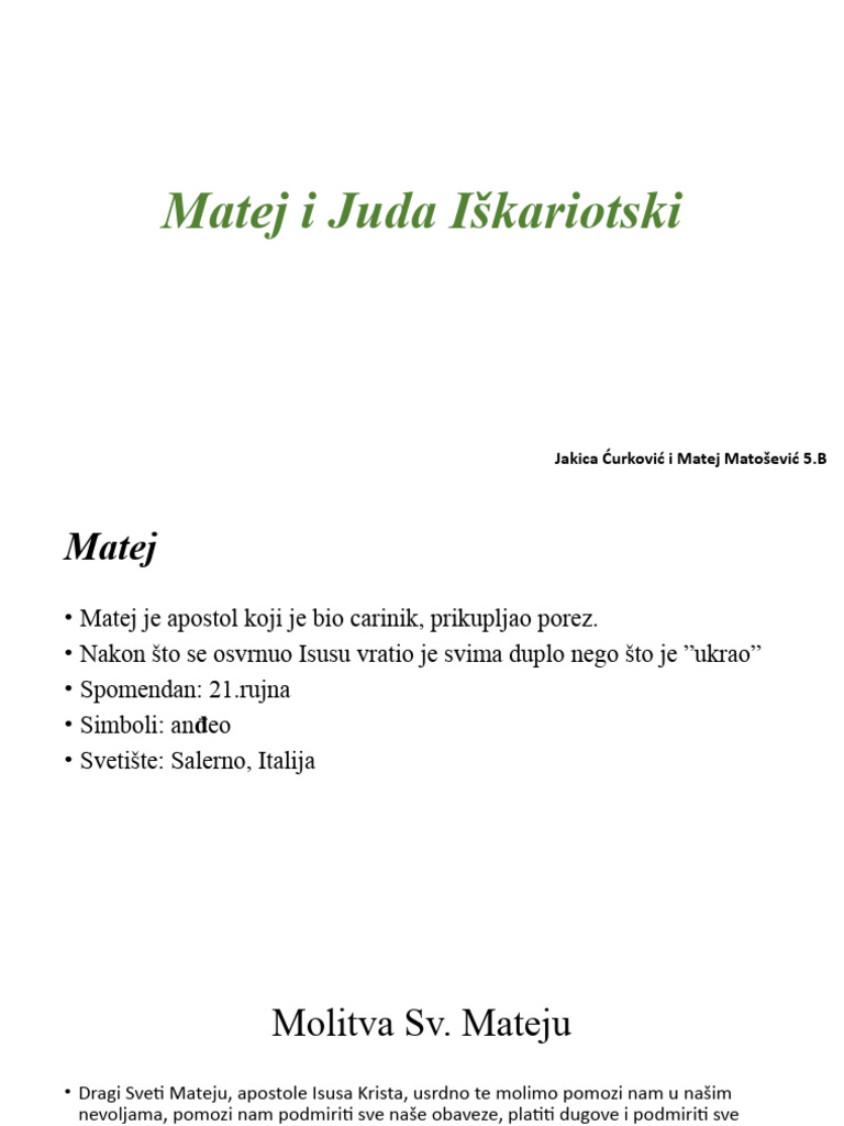 Matej I Juda Iškariotski Projekt | PDF