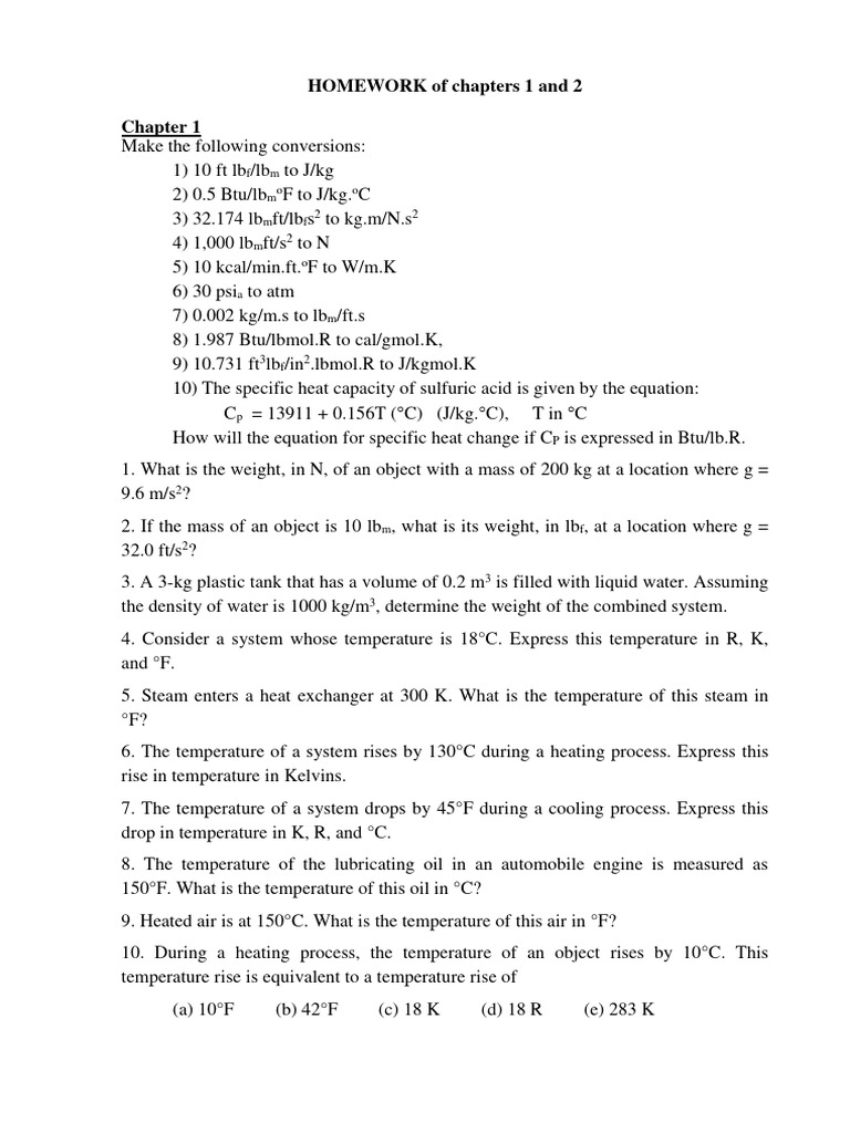 Exercises Chap 1&2 | PDF | Heat Capacity | Temperature