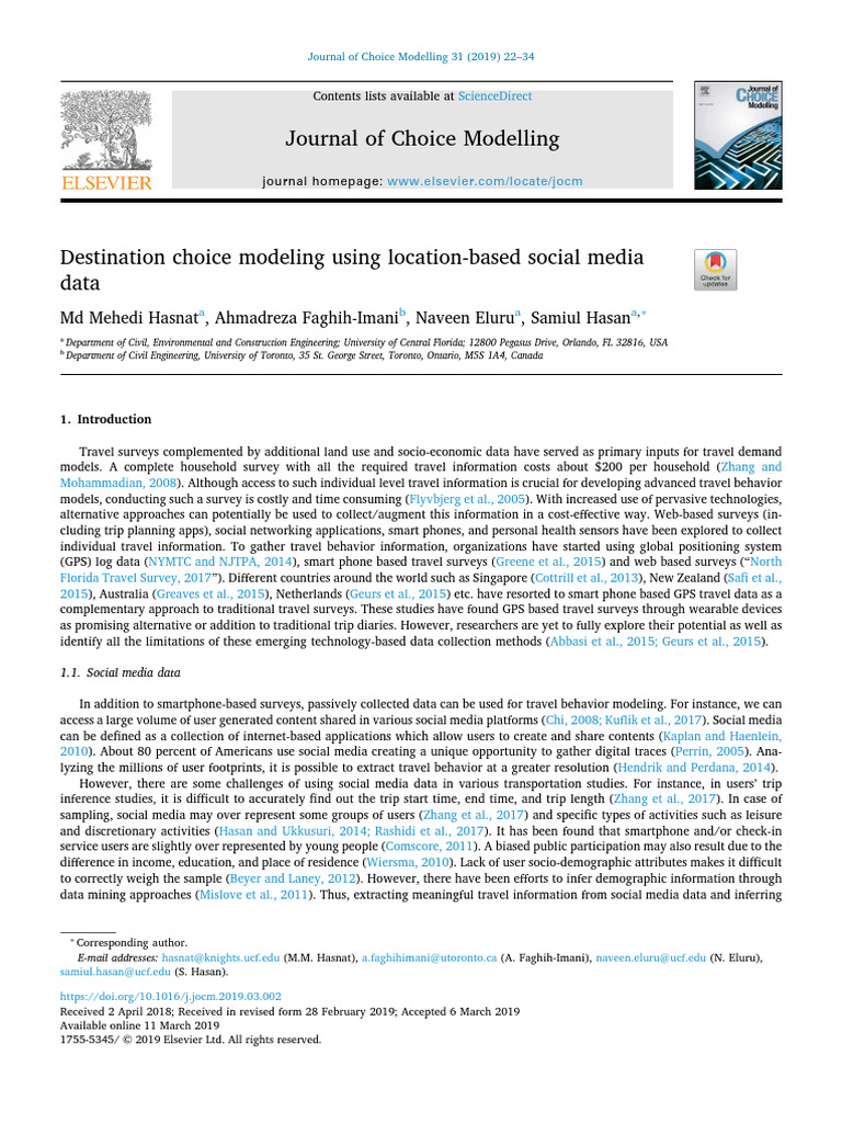 Destination Choice Modeling Using Location Based Social Media Download Free Pdf Social Media