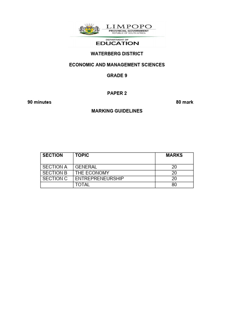 Ems Grade 9 Nov Paper 2 Marking Guidlines | PDF | Employment | Trade Union
