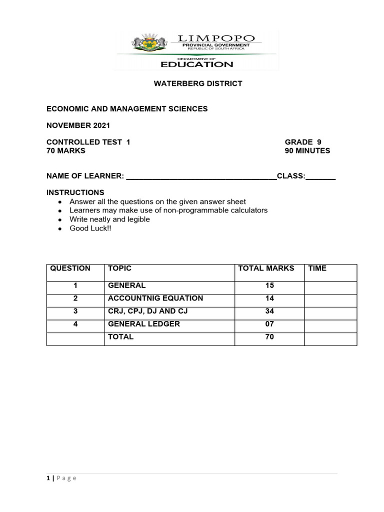 Ems Grade 9 Paper 1 Nov 2021 | PDF | Debits And Credits | Financial ...