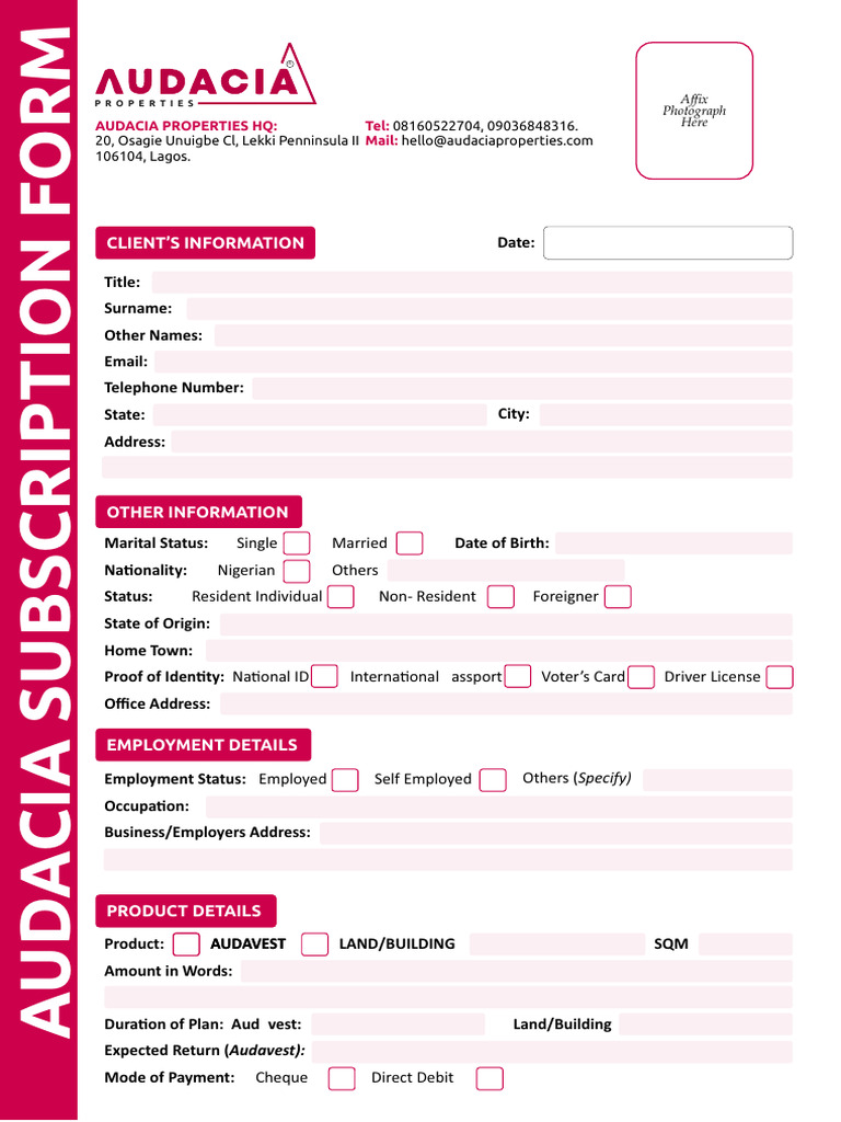 Audacia Subscription Form Updated | PDF | Service Industries | Business