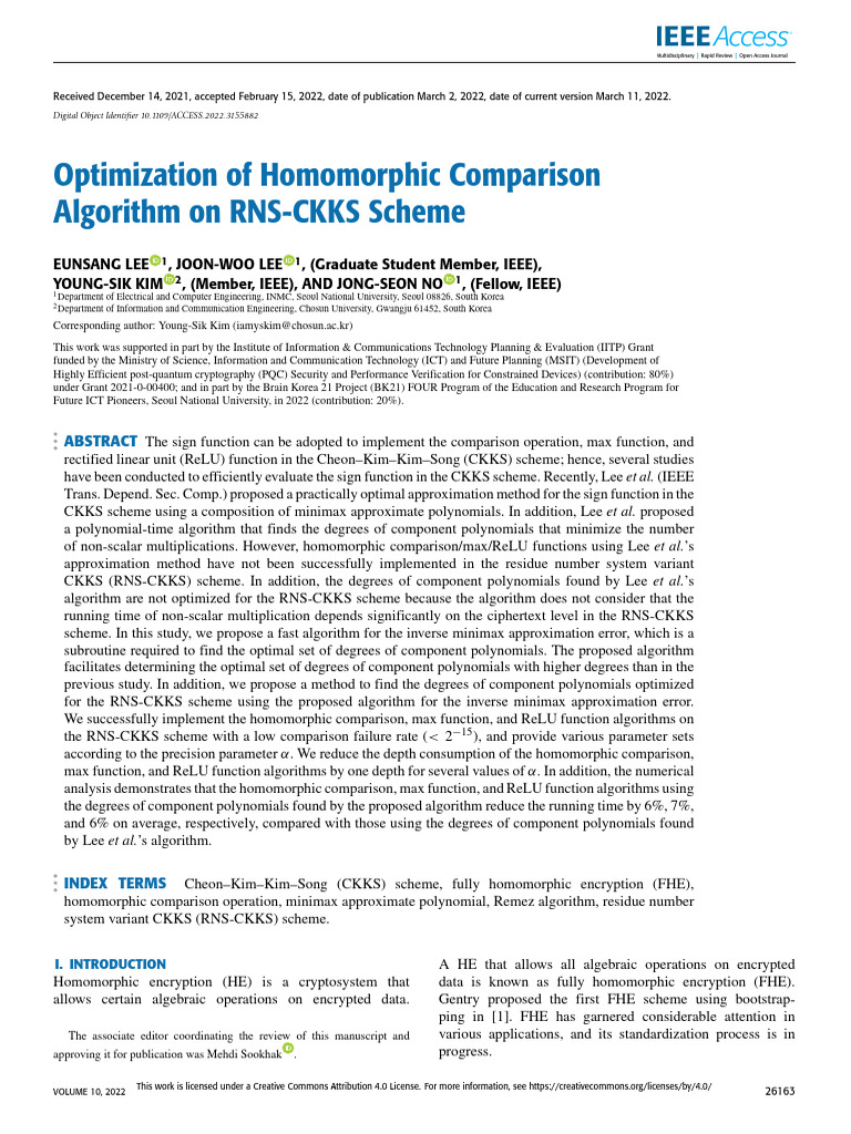 Optimization Of Homomorphic Comparison Algorithm O Pdf Algorithms 9453
