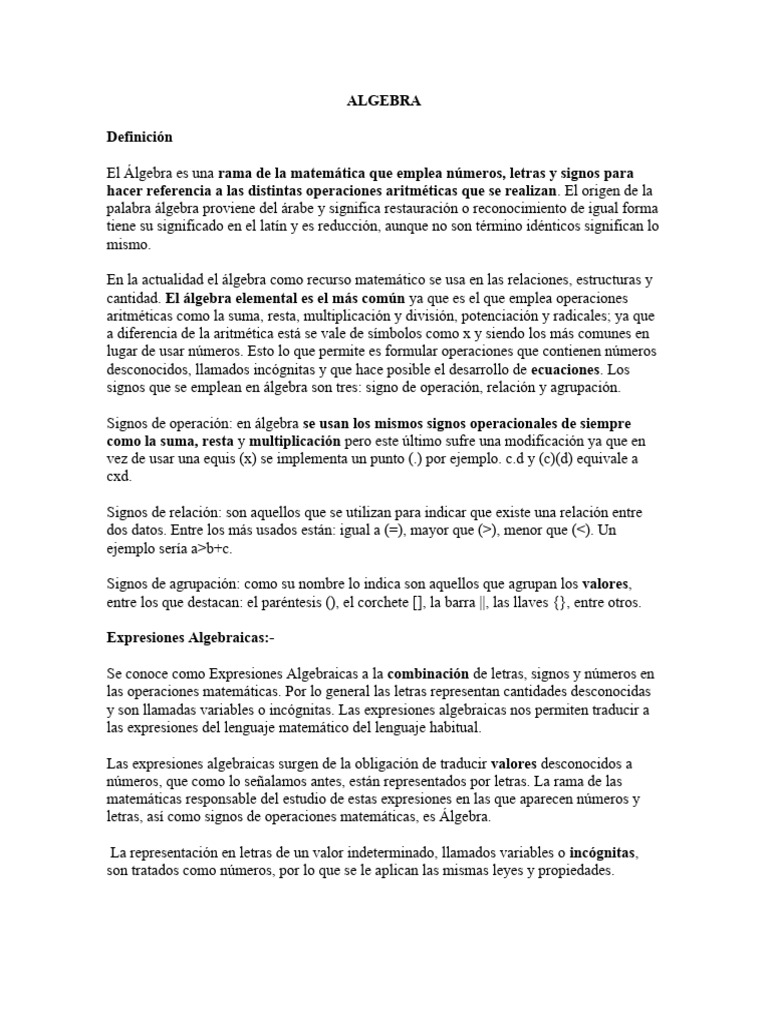 Introducción al Álgebra y sus Conceptos | PDF | Álgebra | Exponenciación