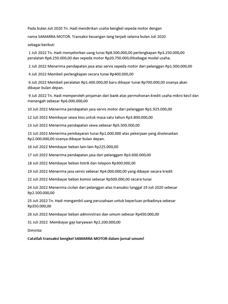 Soal Jurnal Umum Bengkel Samara | PDF