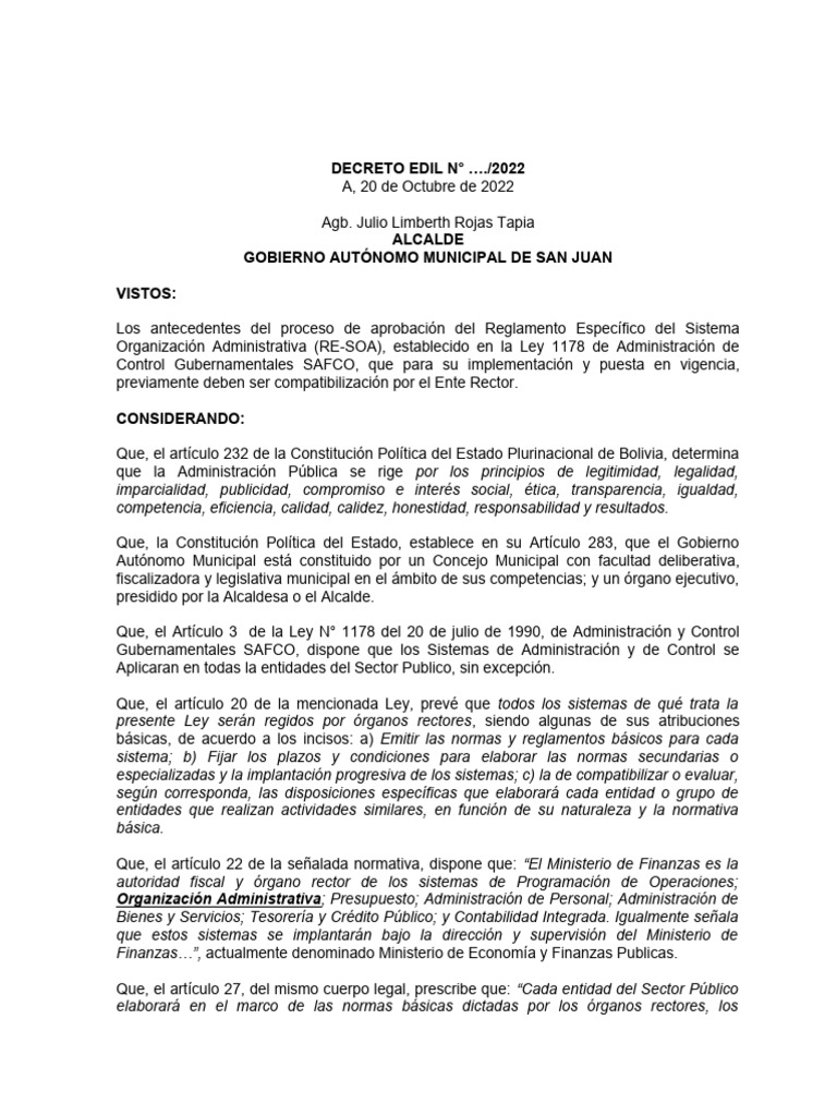 Aprobación del RE-SOA en San Juan | PDF | Regulación | Alcalde