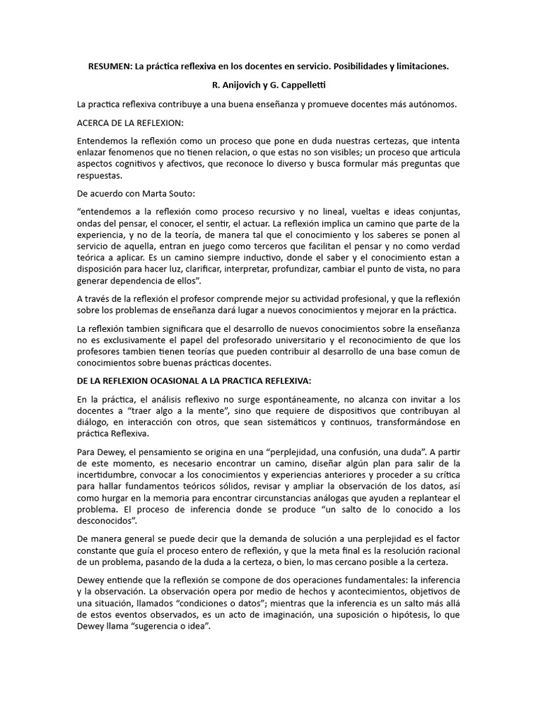 RESUMEN La Práctica Reflexiva en Los Docentes en Servicio ...