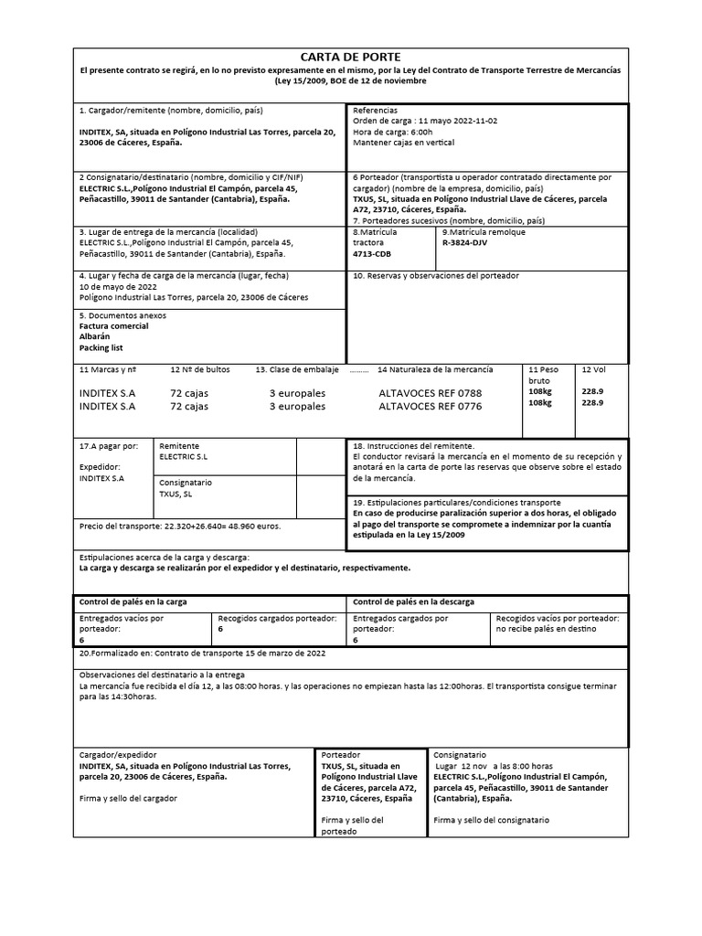 CARTA DE PORTE | PDF