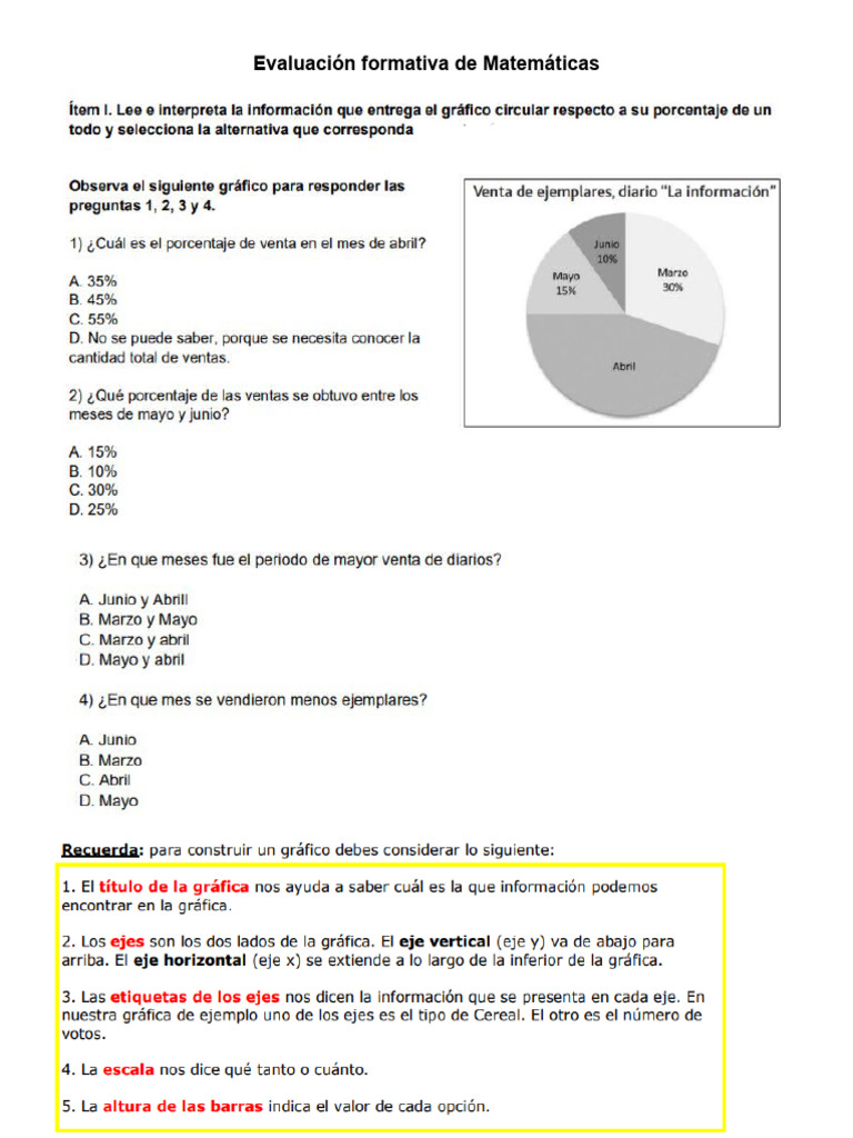Evaluación de Gráficas y Porcentajes | PDF | Juegos y actividades ...