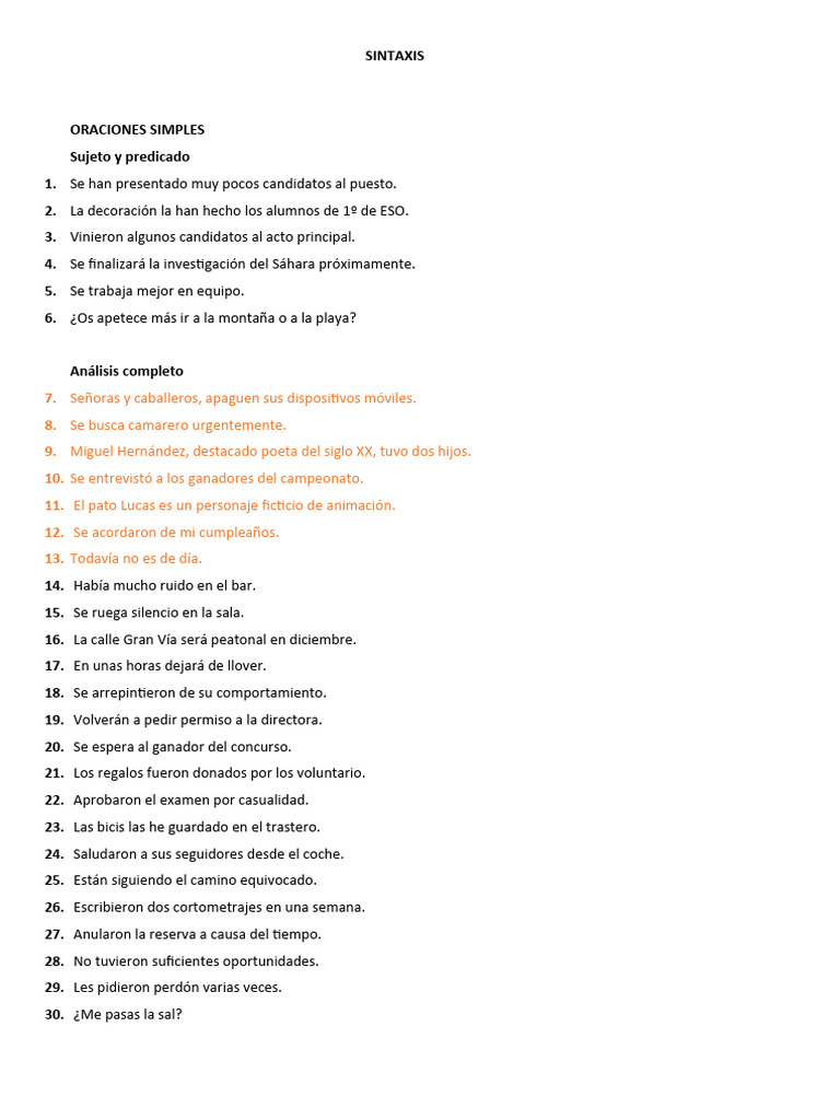 Sintaxis - Oraciones Simples y Compuestas 4 | PDF | Oración (Lingüística) | Asunto (gramática)