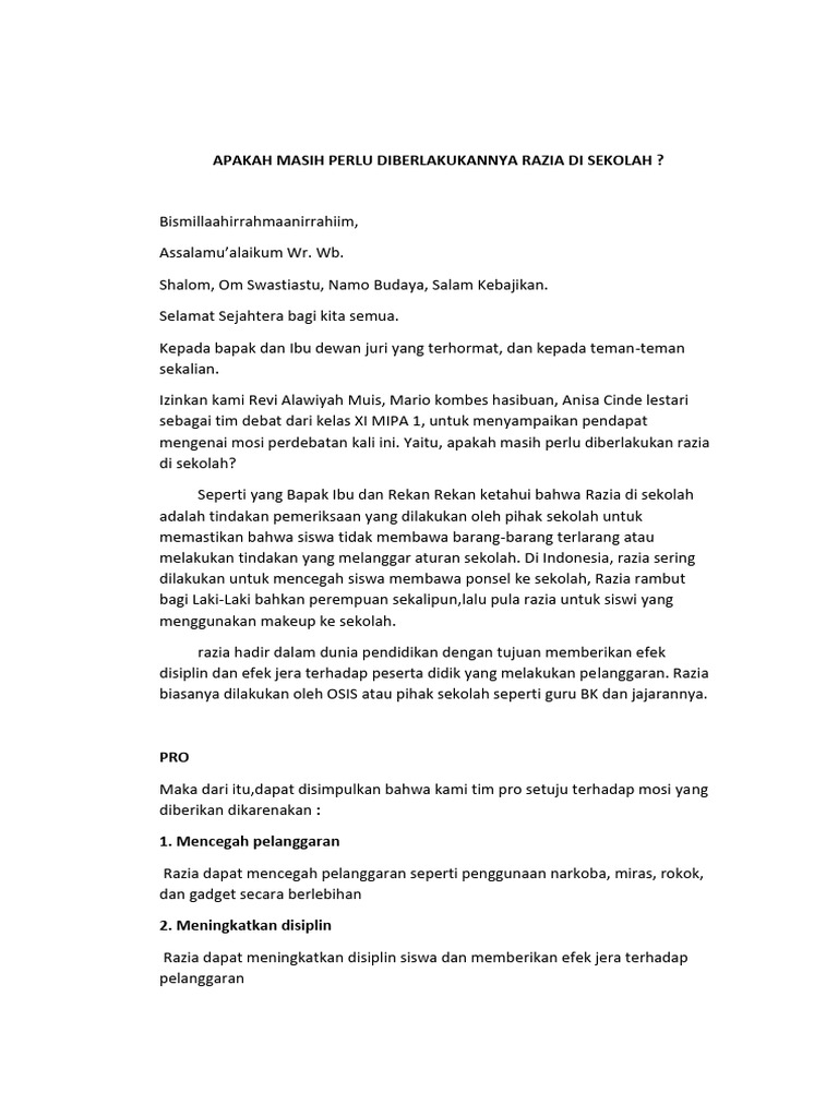 Apakah Masih Perlu Diberlakukannya Razia Di Sekolah. | PDF