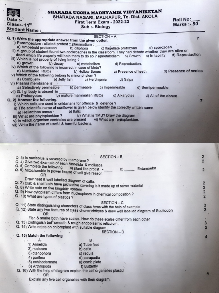 Biology 1st Term Paper | PDF | Organisms | Biology