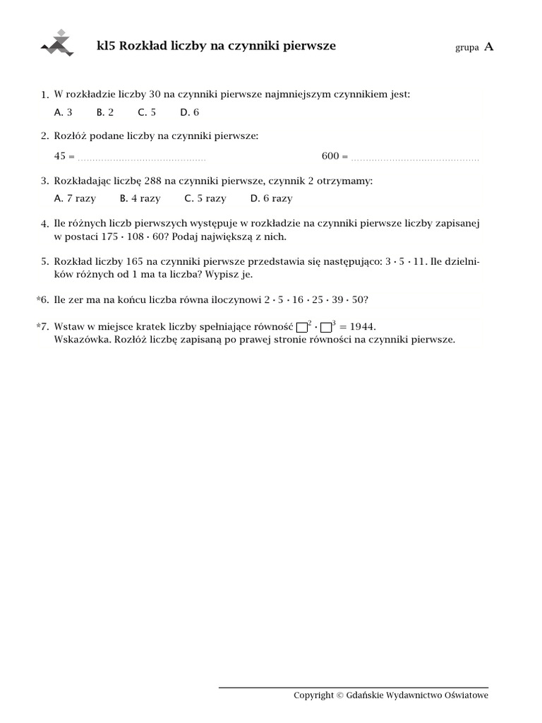 Kl5 Rozkład Liczby Na Czynniki Pierwsze | PDF