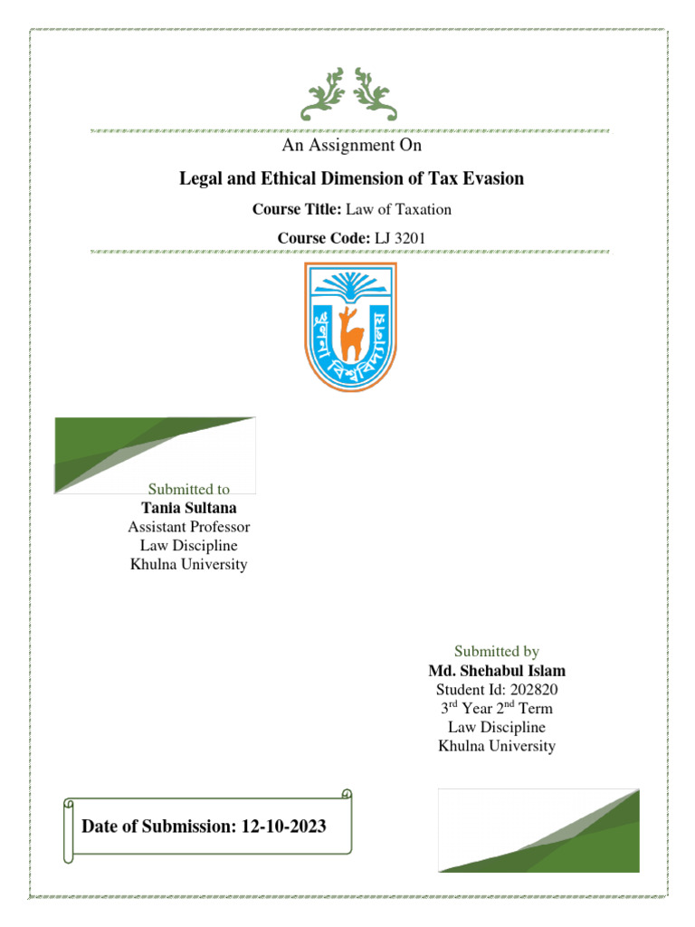 Legal and Ethical Aspects of Tax Evasion | PDF | Taxes | Tax Evasion