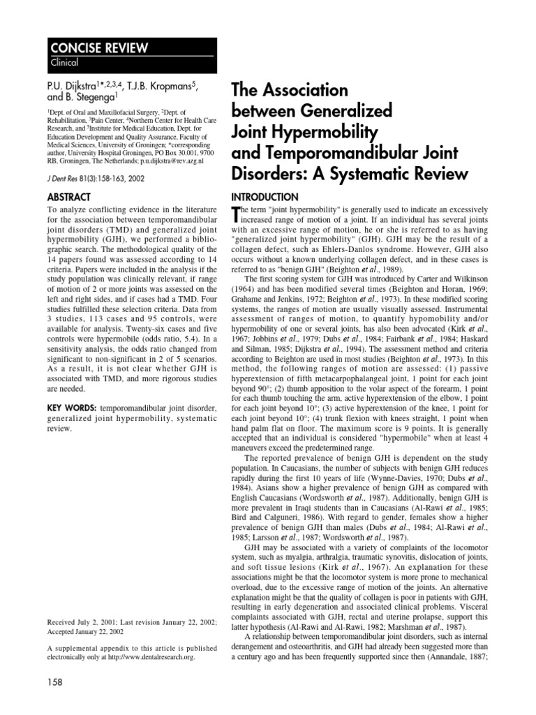 The Association Between Generalized Joint Hypermobility and ...