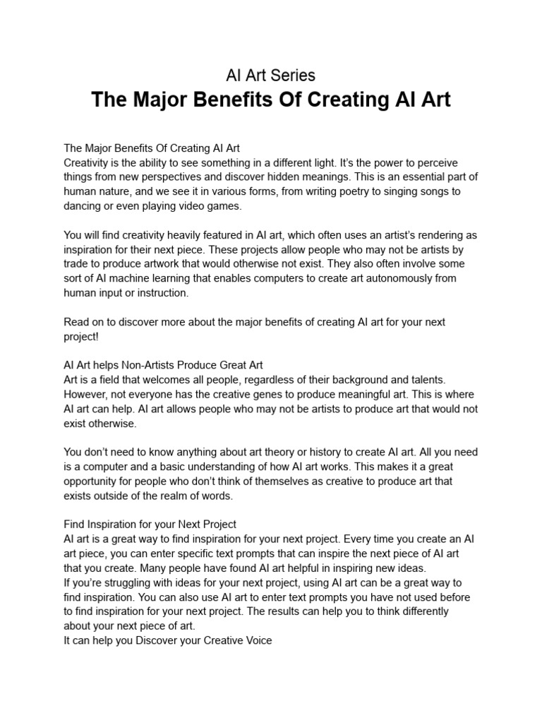 AI Art Series - The Major Benefits of Creating AI Art | PDF | Artificial Intelligence ...