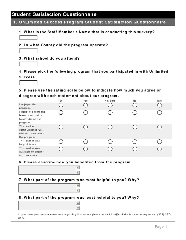 Student Satisfaction Questionnaire | PDF