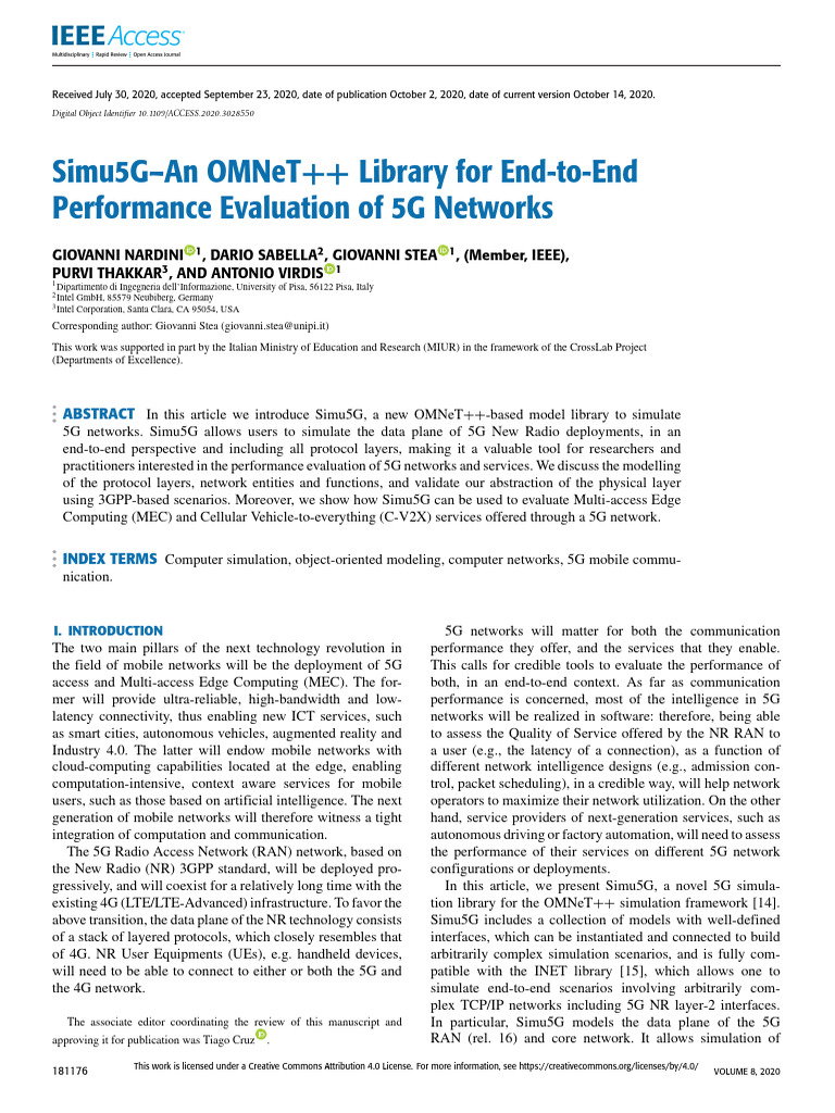 Simu5GAn OMNeT Library For End-To-End Performance Evaluation of 5G Networks | PDF | Computer ...