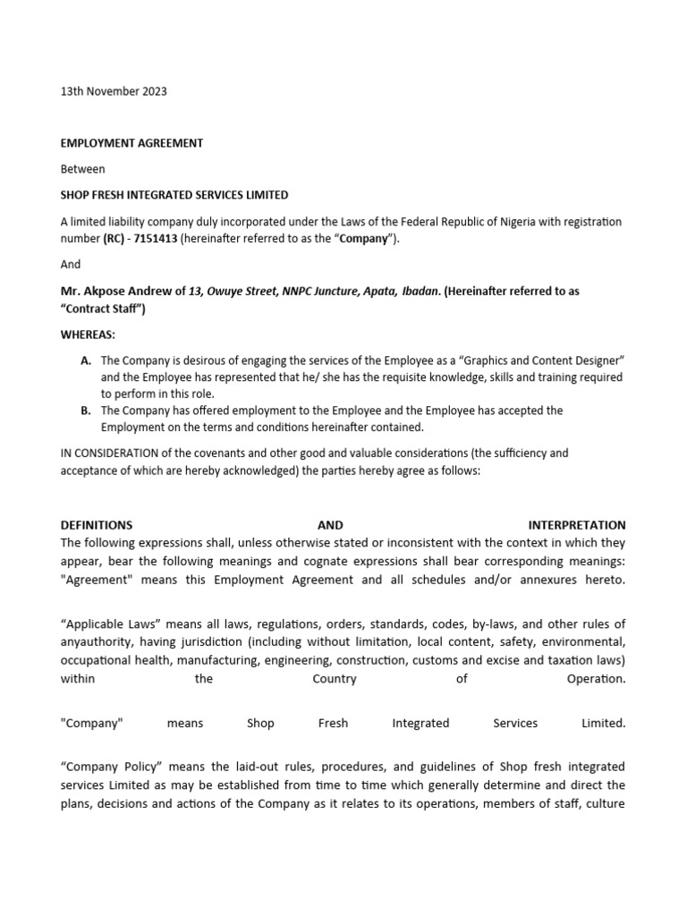 Employment Letter For Graphic Design | PDF | Employment | Indemnity