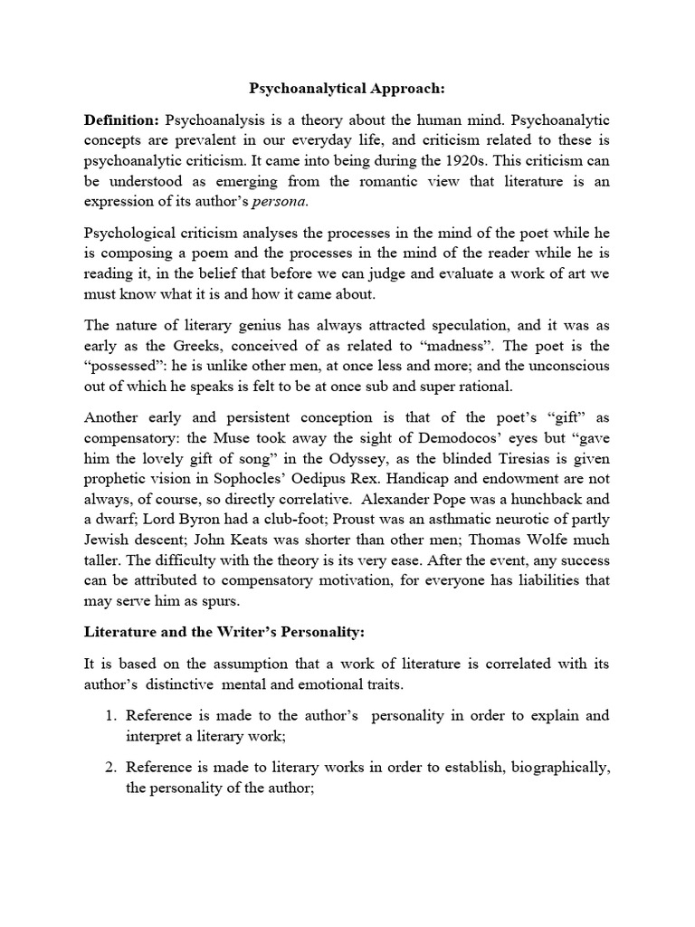 Psychoanalytical Approach | PDF | Psychoanalysis | Sigmund Freud