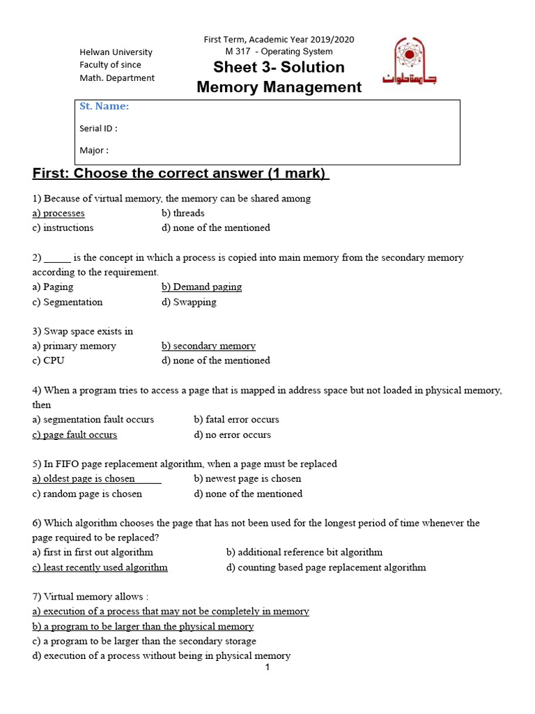 OS Sheet (4) Solution | PDF | Computer Data Storage | Data