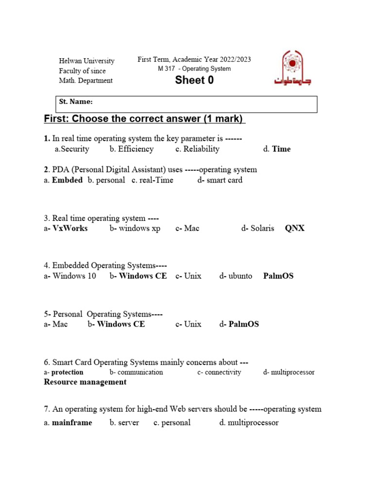 OS Sheet (1) Solution | PDF | Operating System | Input/Output