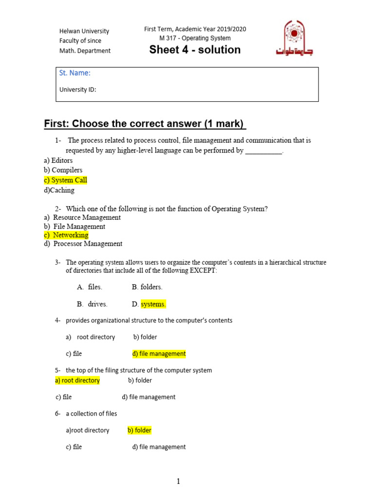 OS Sheet (5) Solution | PDF | Computer File | File System