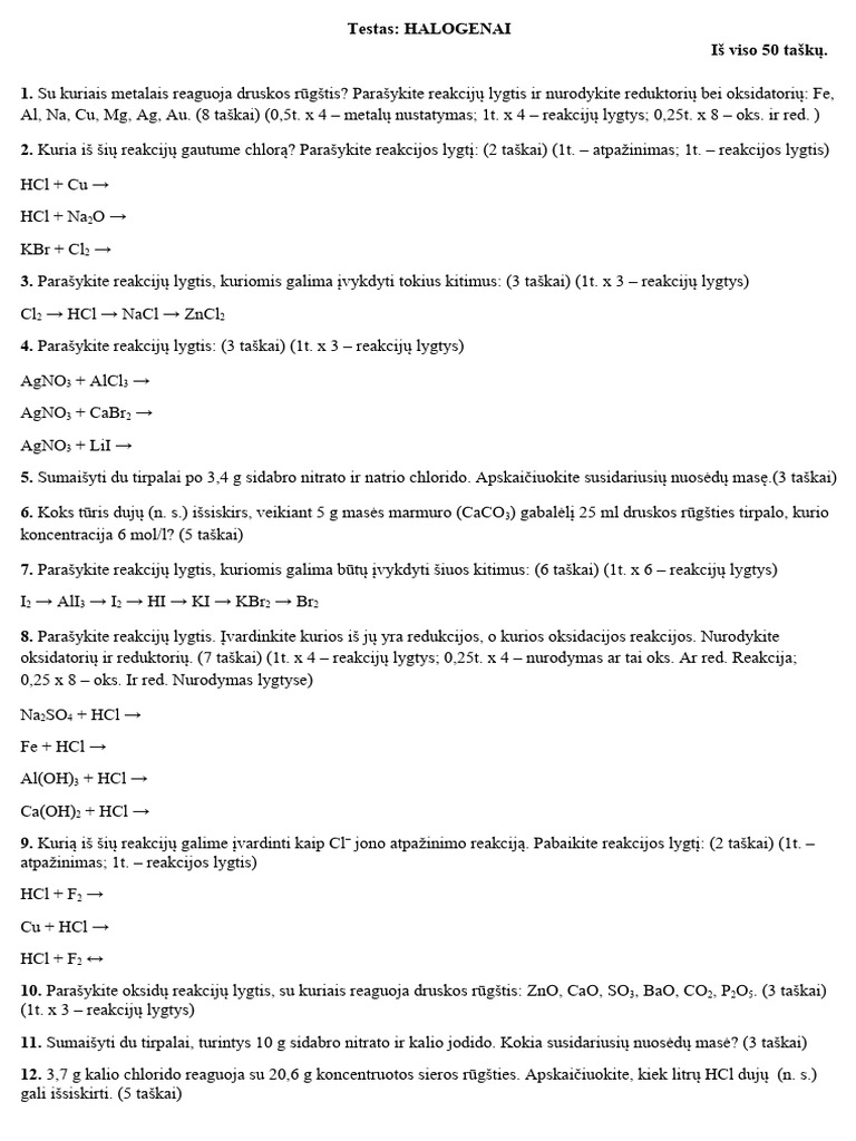Testas HALOGENAI Su Vertinimo Tikslumais | PDF