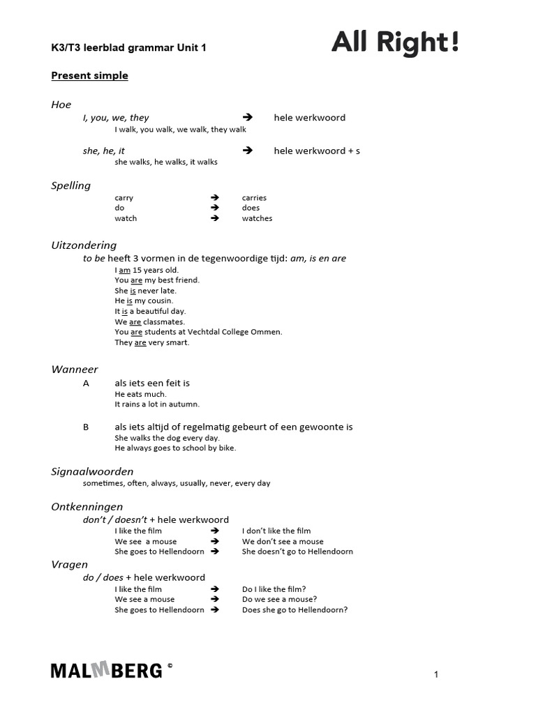 K3_T3 Leerblad Grammar U1 | PDF