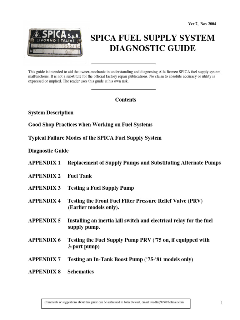 Alfa Romeo SPICA Fuel Guide | PDF | Pump | Fuel Injection