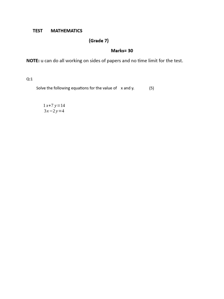 Test Mathematics Class 7 | PDF