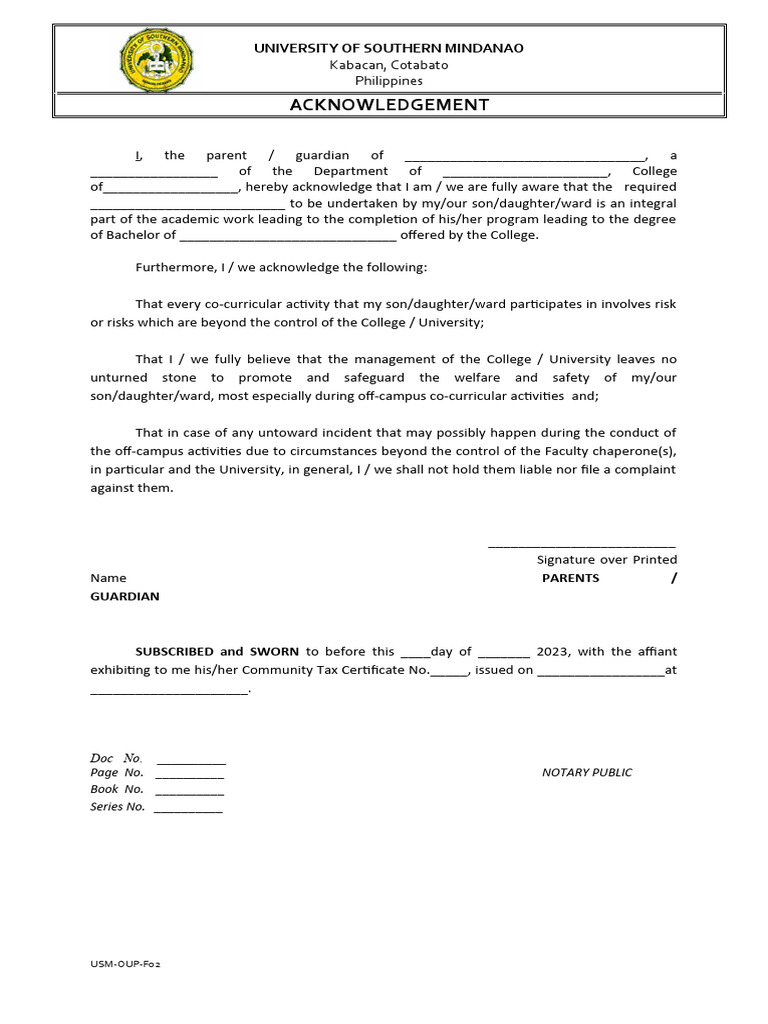 F02 Acknowledgment | PDF