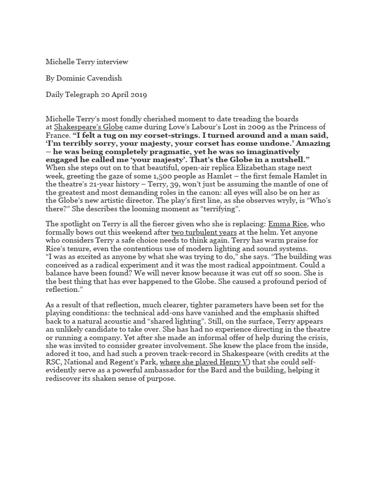 Michelle Terry Interviews | PDF | William Shakespeare | Hamlet