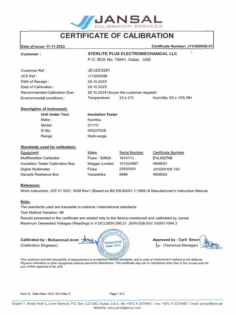Electrical Cold Test Report | PDF | Calibration | Electrical Engineering